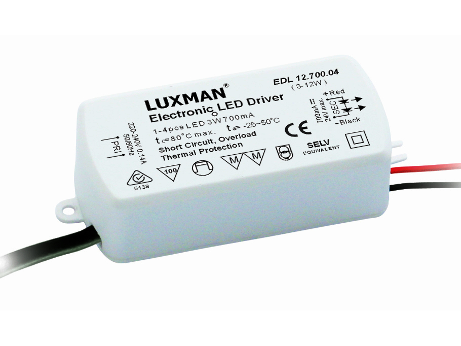 Luxman IP20 Constant Current 12V 700mA LED Indoor Driver - EDL12.700.0