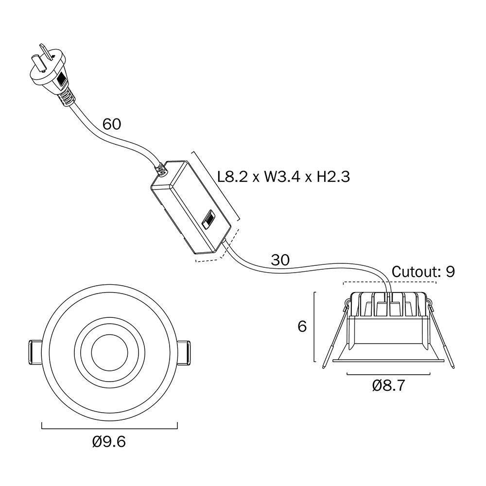 Econe 96 10W LED Dimmable Downlight White / Tri-Colour - ECONE 96WH-3C