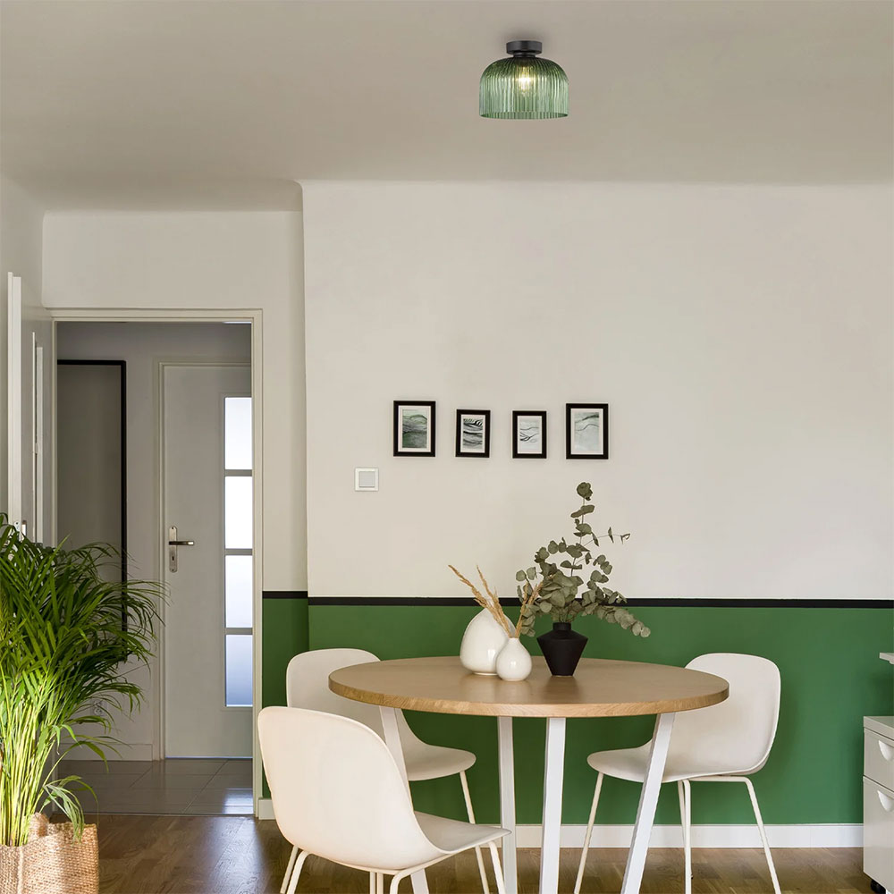 Diyvintaj DIY Dome Ribbed Glass Batten Ceiling Light Green - DIYVINTAJ