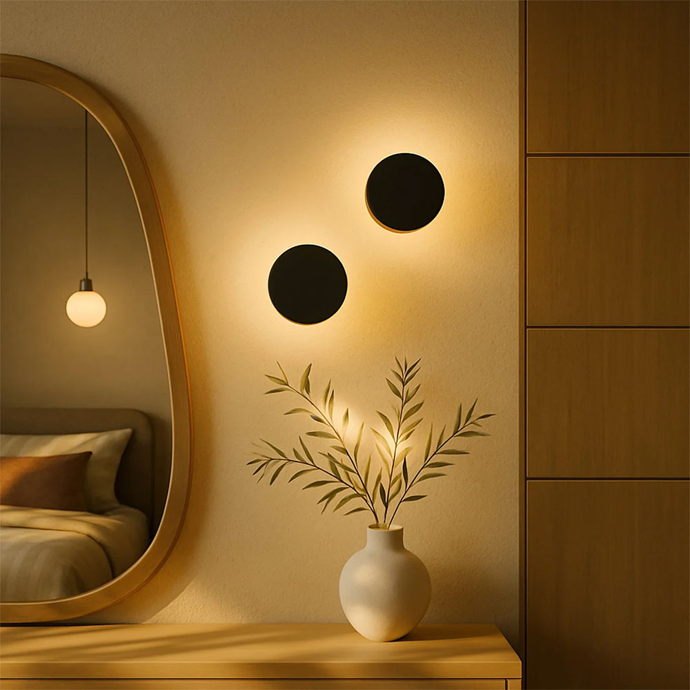 Orlan 180mm LED Colour-Shifting Disc Wall Sconce Black Medium - LLOL04