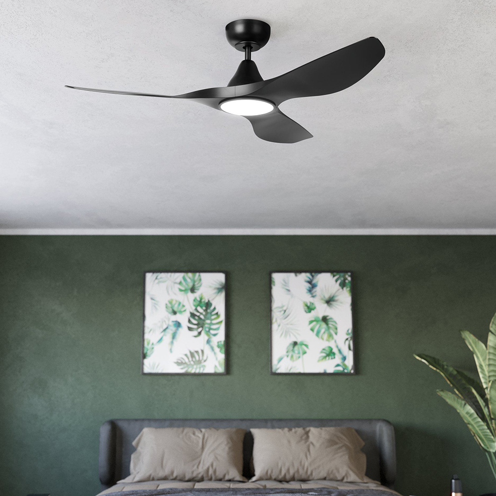 Surf 40" DC Ceiling Fan With 20W Dimmable LED Matt Black / Tri-Colour ...