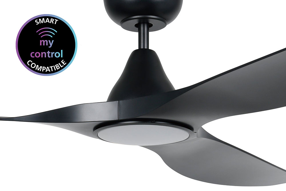 Surf 72" DC Ceiling Fan With 20W Dimmable LED Matt Black / Tri-Colour ...