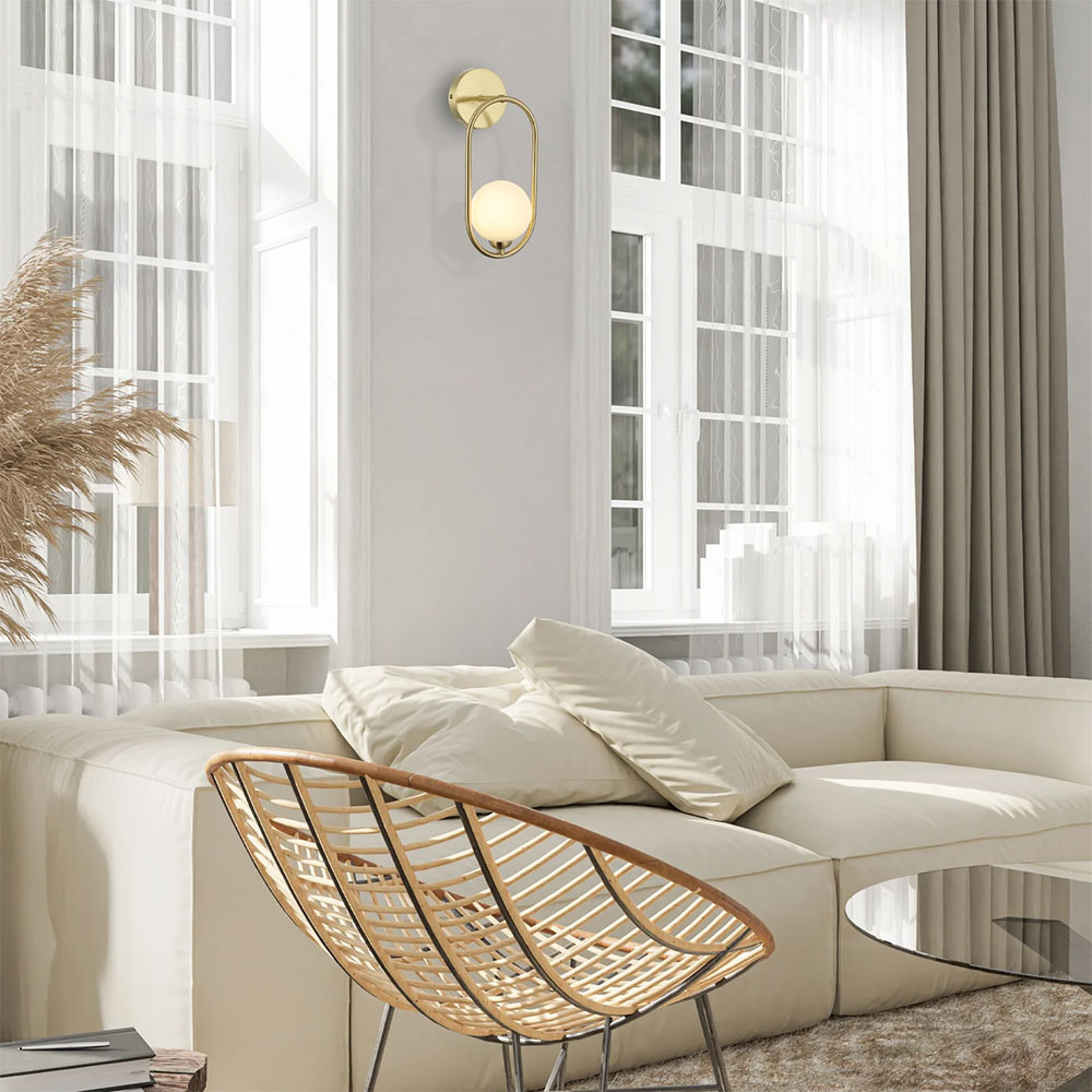 Interior Round Opal Glass with Satin Gold Frame Wall Light - ARO1 | CLA ...