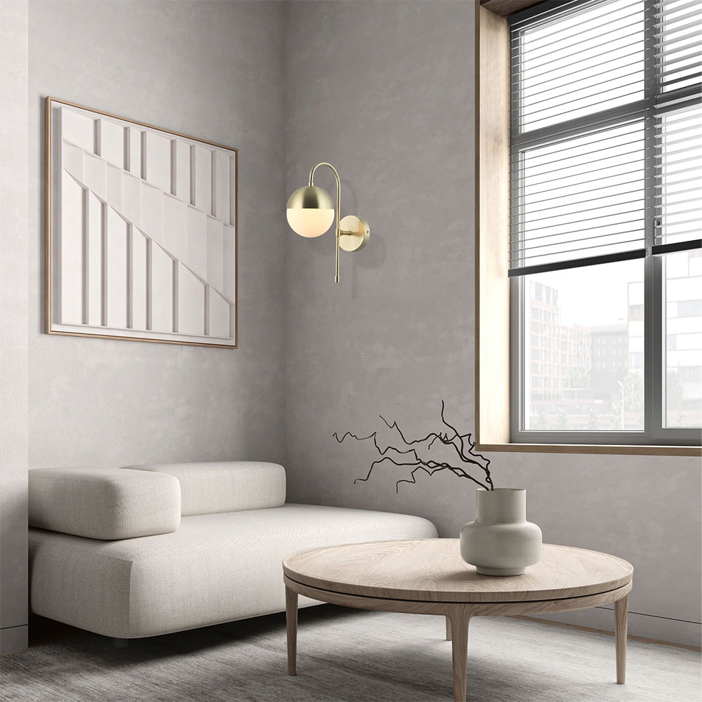 Interior Round Opal Glass with Satin Gold Frame Wall Light - ARO2 | CLA ...