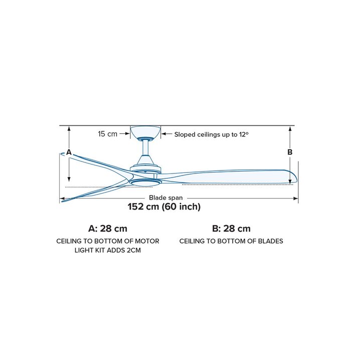 Spitfire 60" DC Ceiling Fan With 18W Dimmable LED Black Motor / White